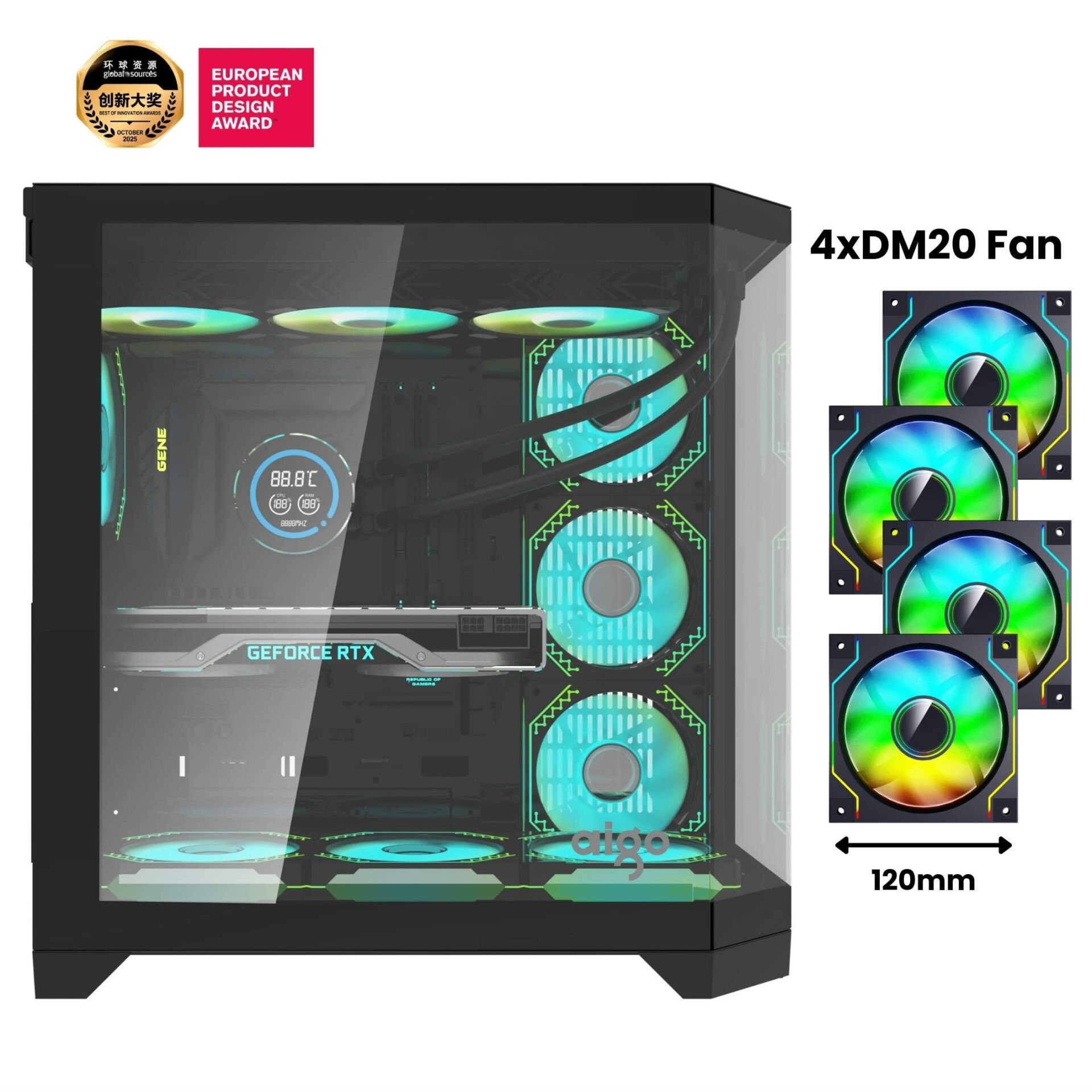 AIGO FT418 Pro AT-750W 80+ Bronze USB3.0 4×12CM Fan Siyah ATX Kasa Kasalar